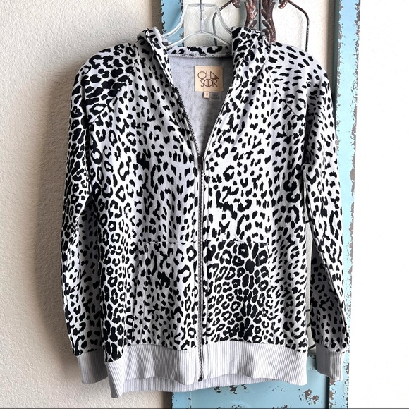 Chaser | Jackets & Coats | Chaser Leopard Animal Print Zip Front Hooded ...